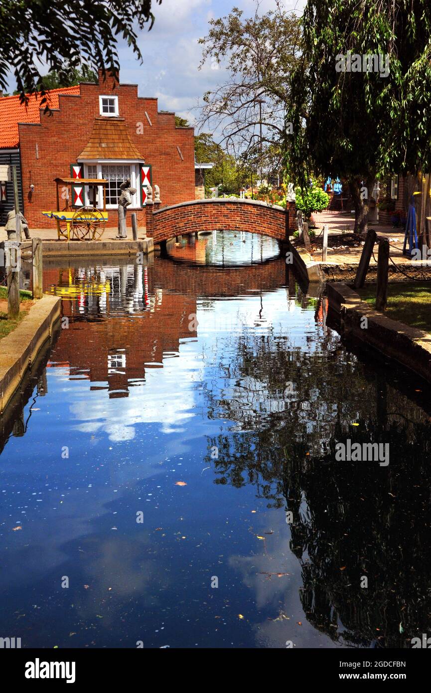 Bridge spans the small canal in Nelis Dutch Village in Holland ...
