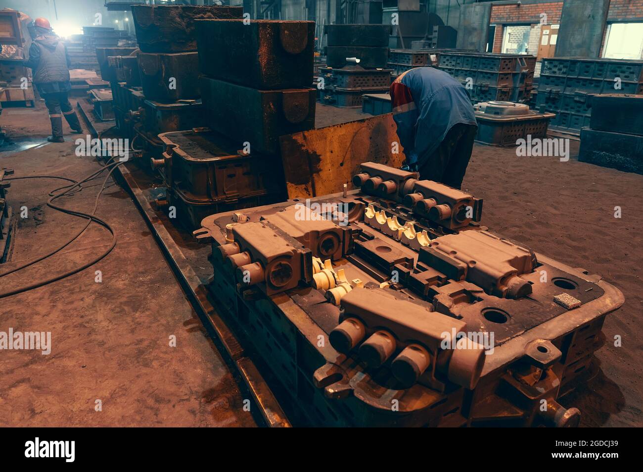 Molds for casting in a metallurgical plant close-up. Foundry workshop ...