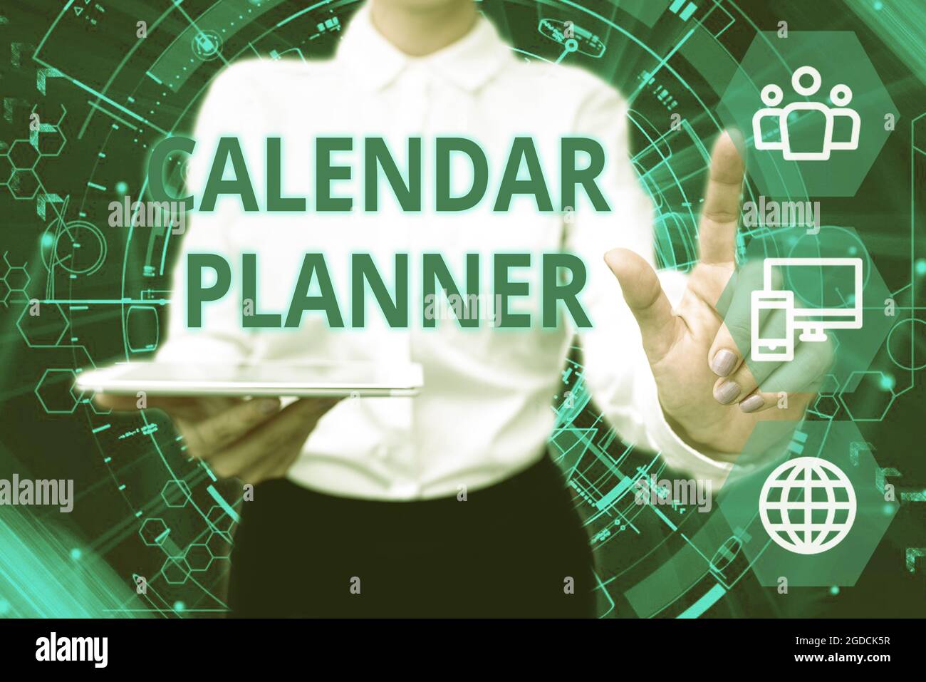 Text caption presenting Calendar Planner. Word Written on schedule of ...