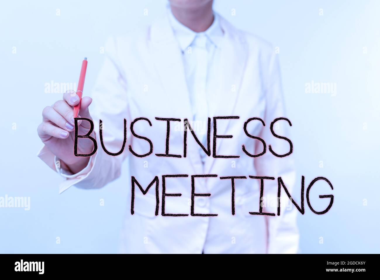 Hand writing sign Business Meeting. Concept meaning gathering of two or ...