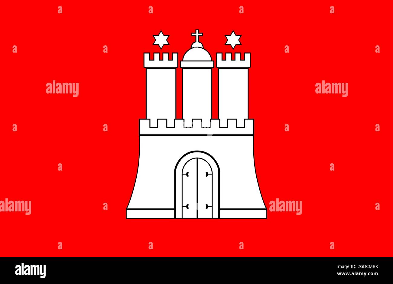Flag of the Free and Hanseatic City of Hamburg with the coat of arms of ...