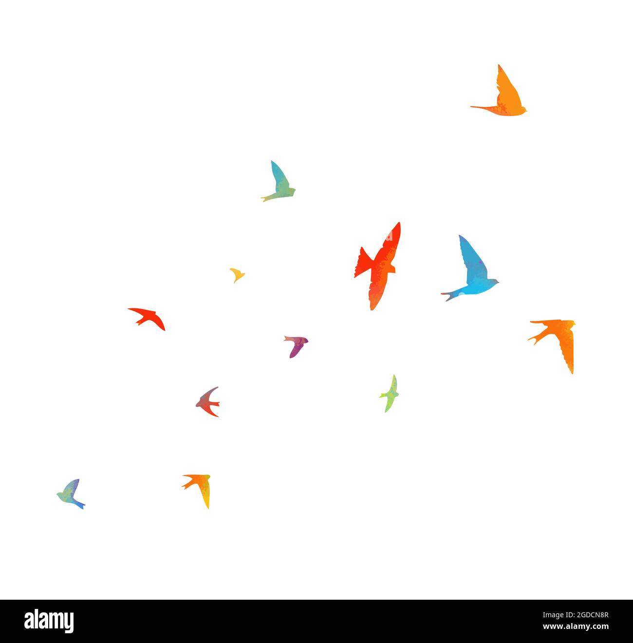 Multi-colored swallows. Flying flock of birds. Vector illustration ...
