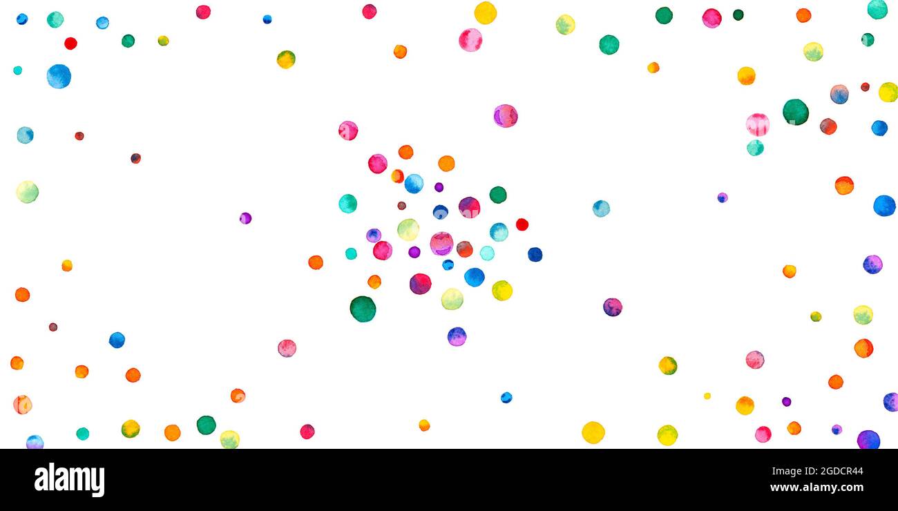 Watercolor confetti on white background. Adorable rainbow colored dots ...