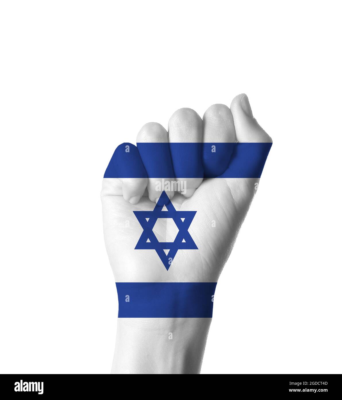 Clenched fist in colors of Israeli flag on white background Stock Photo ...