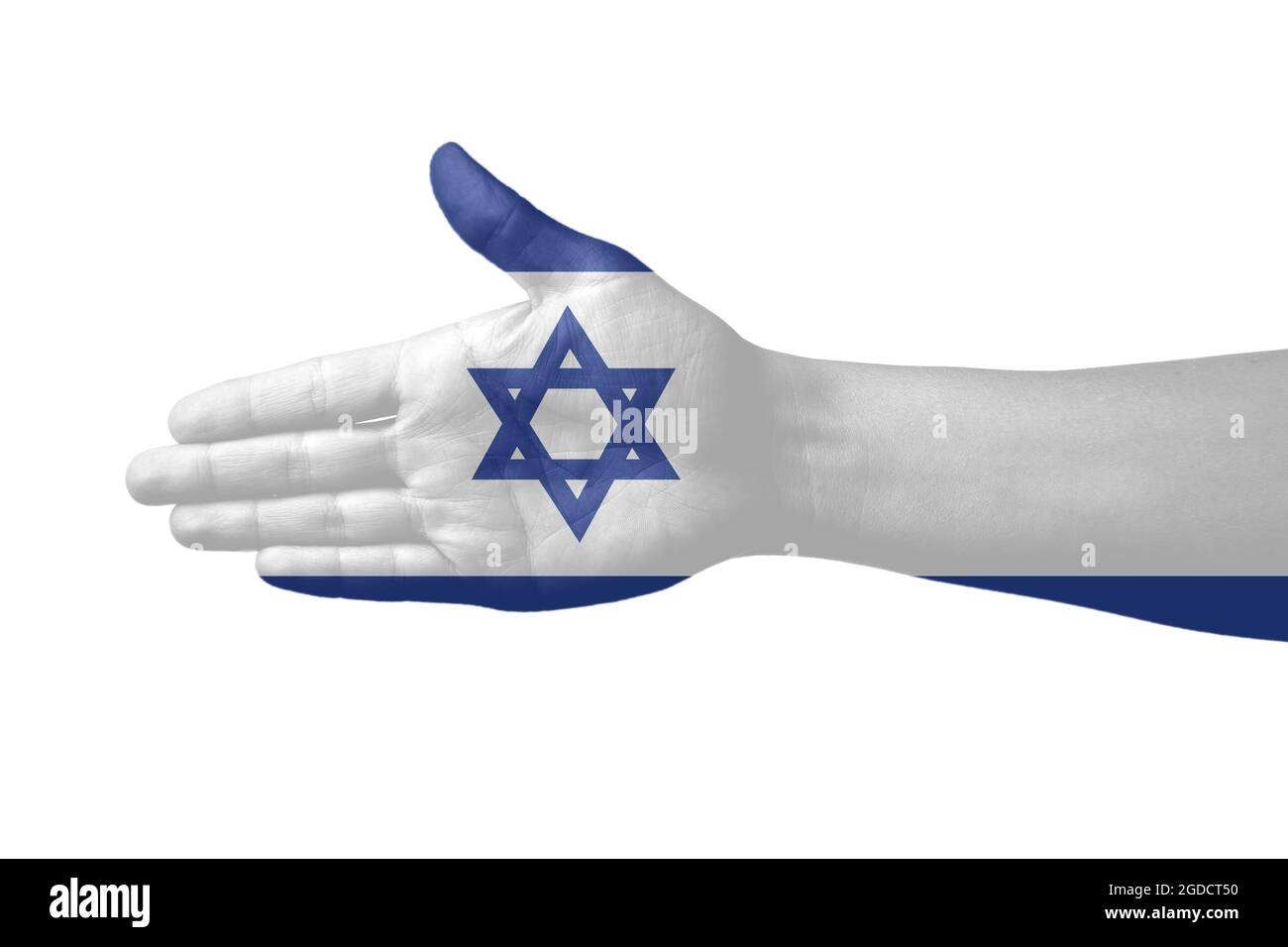 Hand in colors of Israeli flag on white background Stock Photo - Alamy