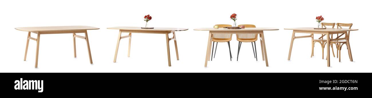 Set of modern table with chairs on white background Stock Photo - Alamy