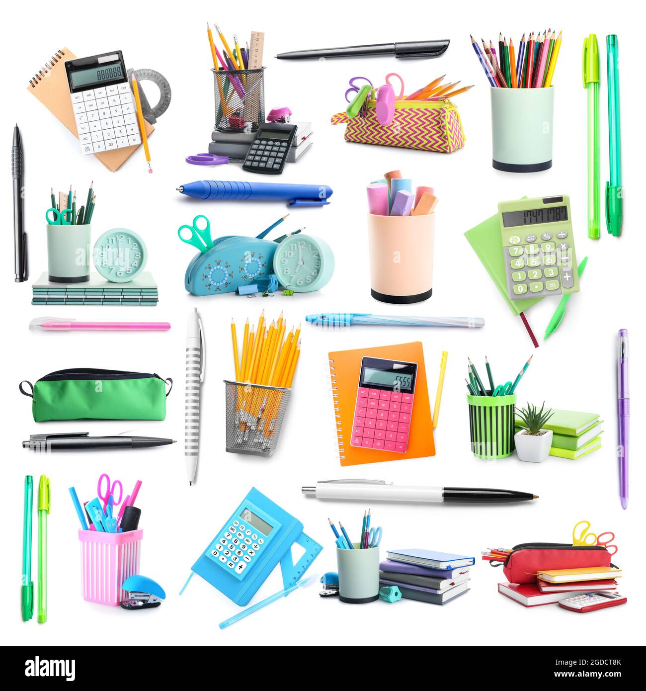 Set of school supplies on white background Stock Photo - Alamy