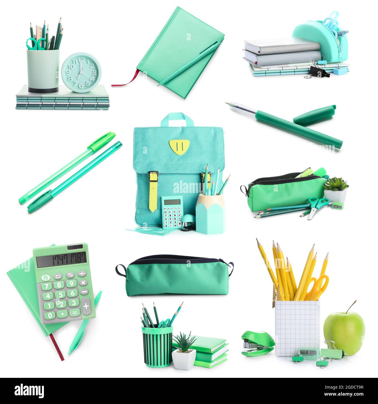 Set of school supplies on white background Stock Photo - Alamy