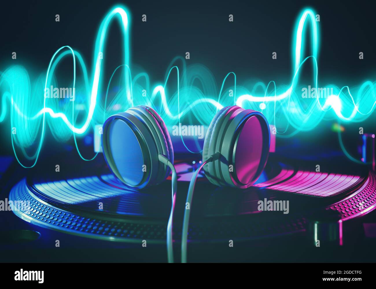 Headphones on modern DJ mixer, closeup Stock Photo - Alamy