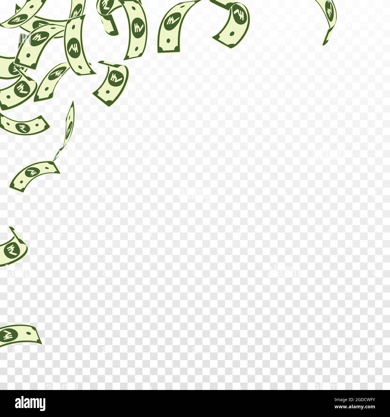 Indian rupee notes falling. Floating INR bills on transparent ...