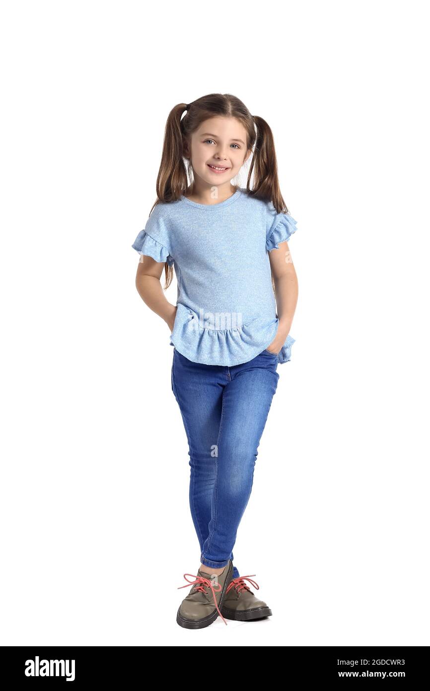 Little girl on white background Stock Photo - Alamy