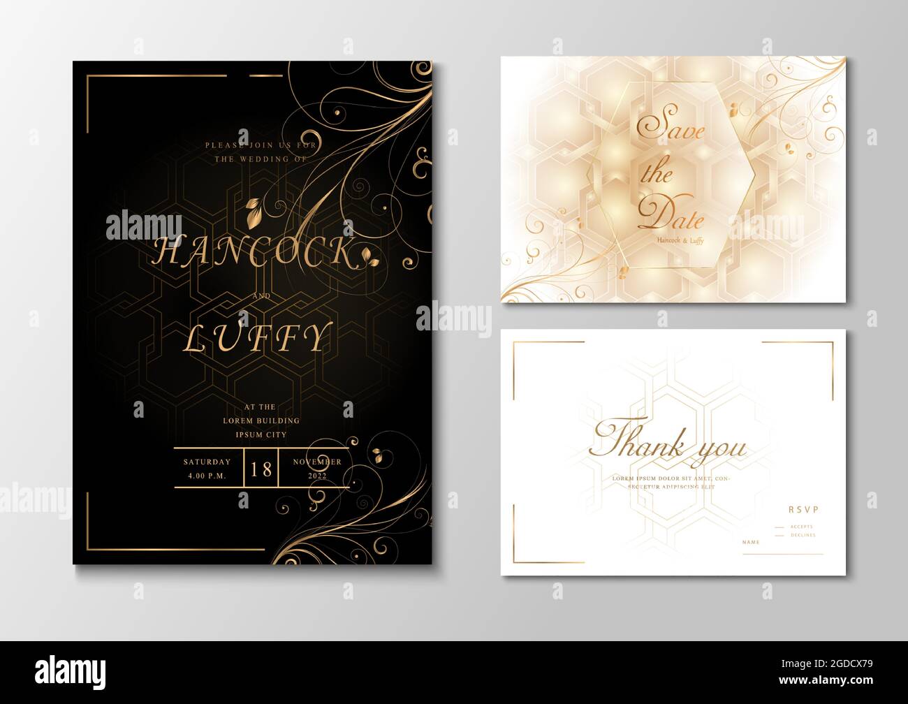 Luxury wedding invitation card template. Elegant of black, white and ...