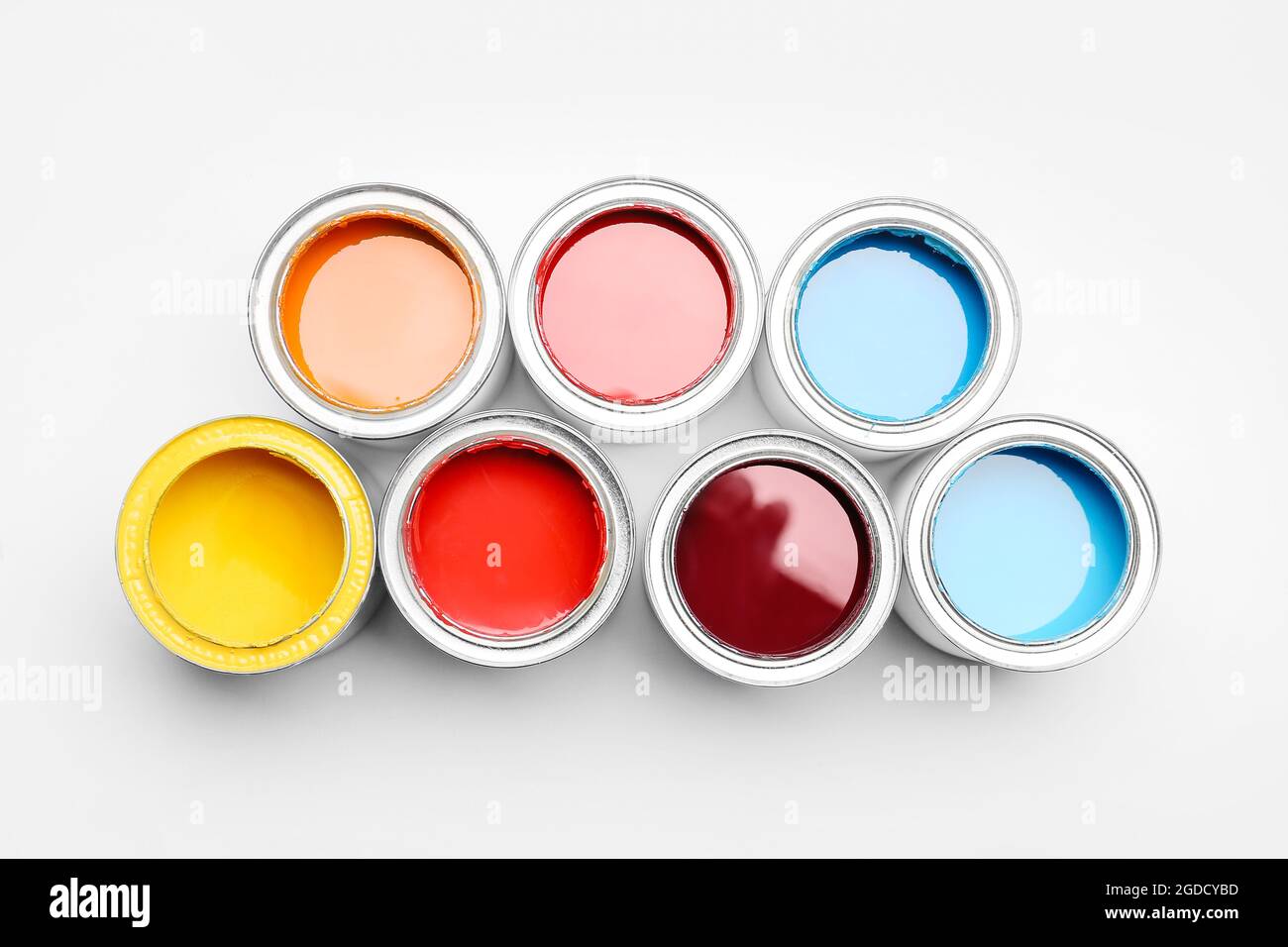 Paint cans on white background Stock Photo - Alamy