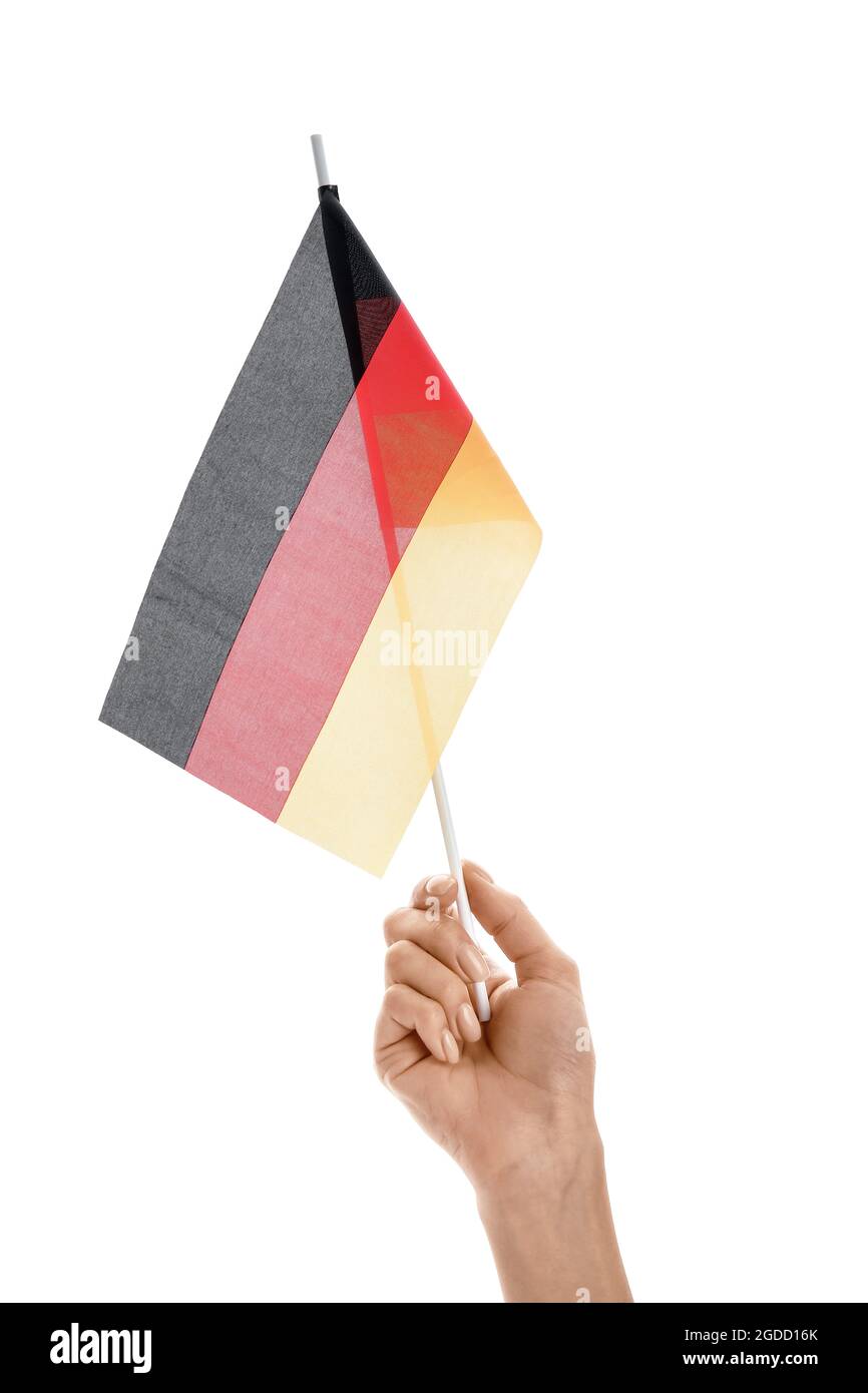 Female hand with the flag of Germany on white background Stock Photo ...