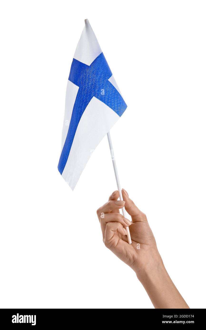 Female hand with the flag of Finland on white background Stock Photo ...