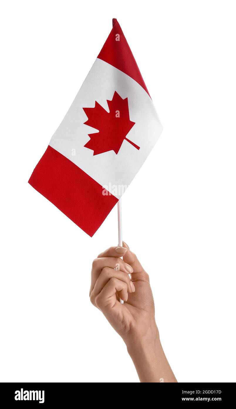 Female hand with the flag of Canada on white background Stock Photo - Alamy