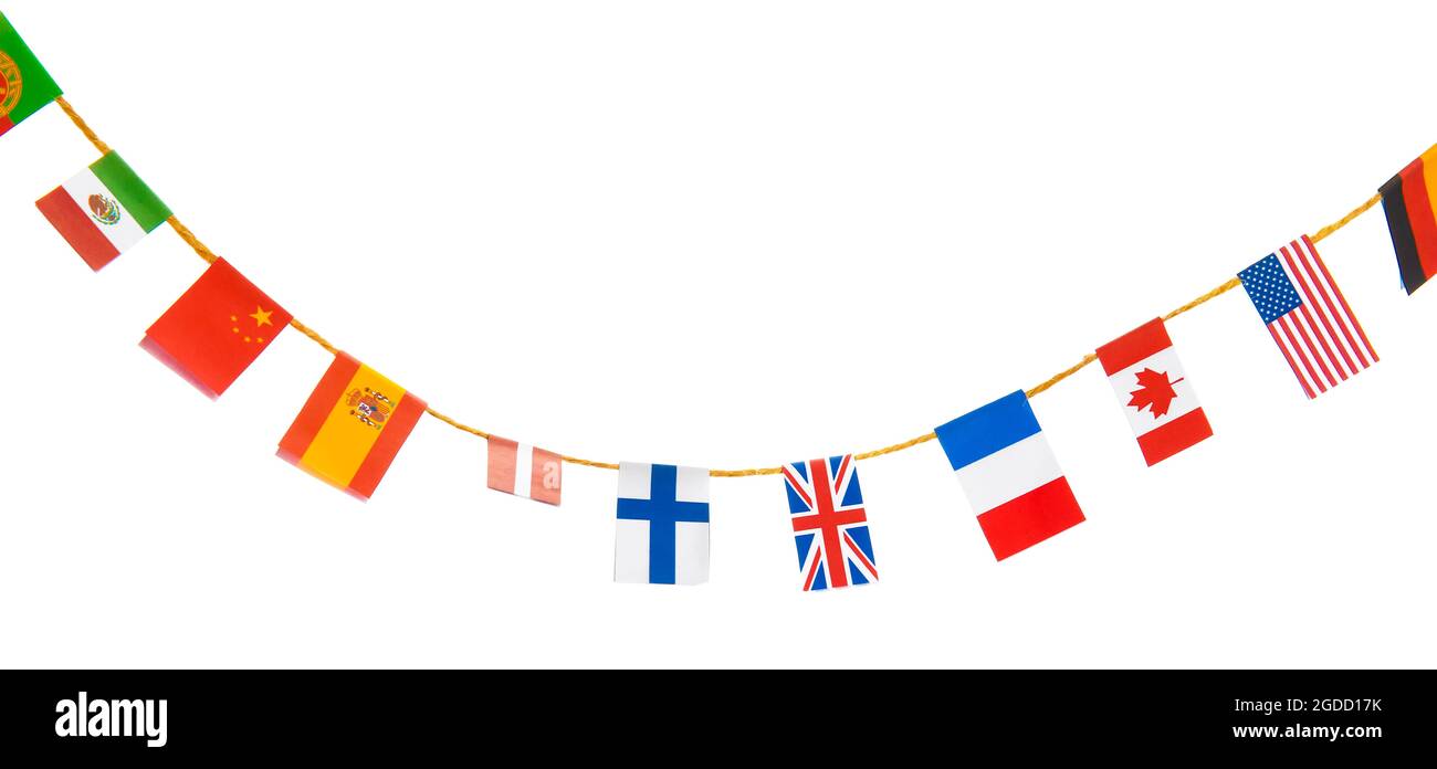 Garland with flags of different countries on white background Stock ...