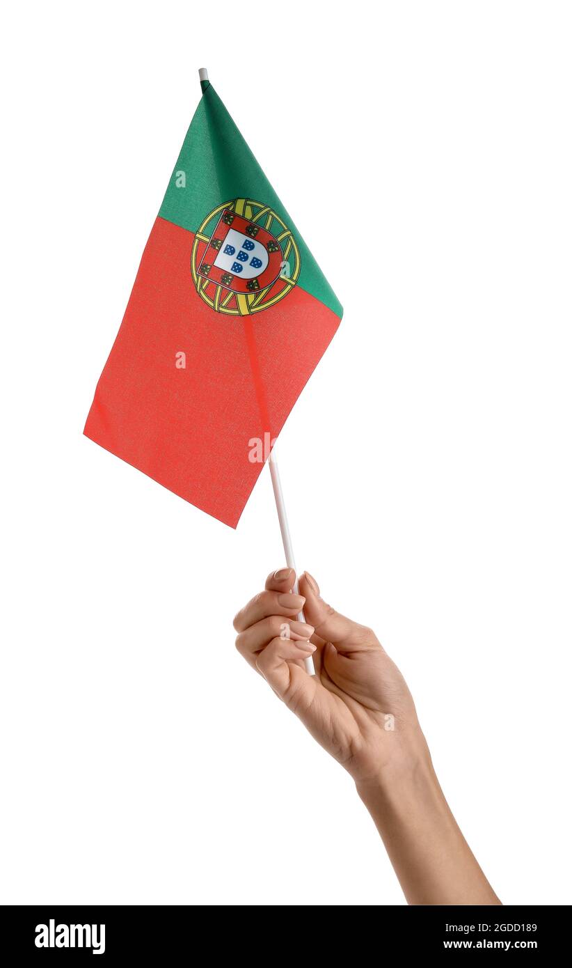 Female hand with the flag of Portugal on white background Stock Photo ...