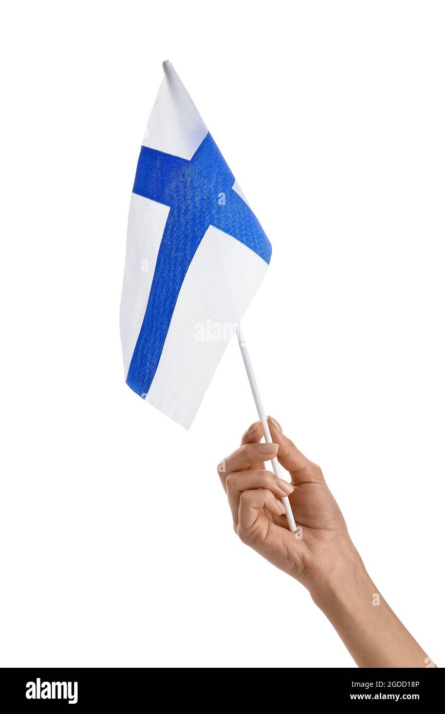 Female hand with the flag of Finland on white background Stock Photo ...