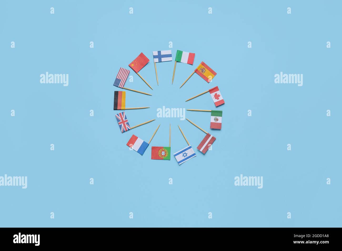 Flags of different countries on color background Stock Photo - Alamy