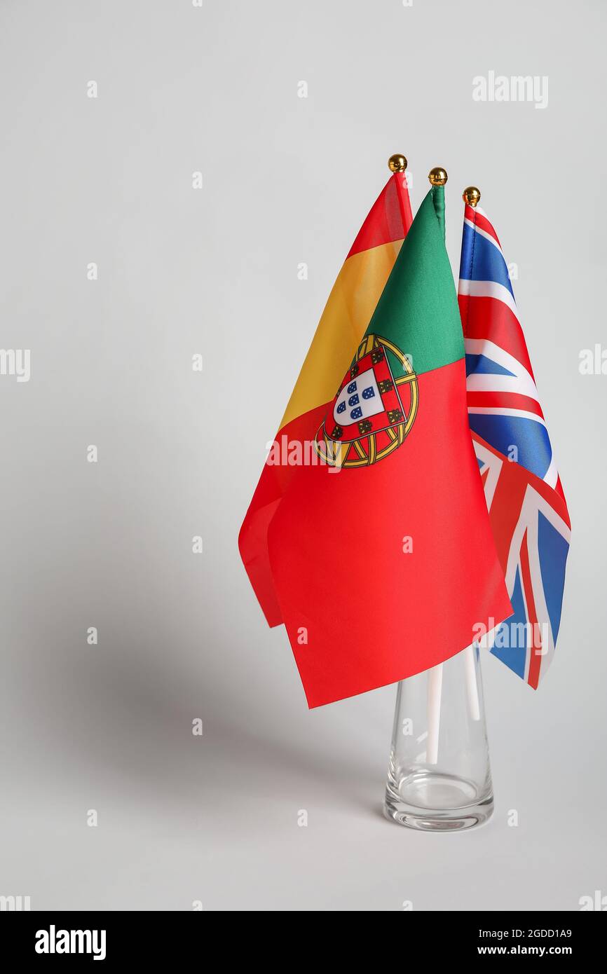 Flags of different countries on grey background Stock Photo - Alamy