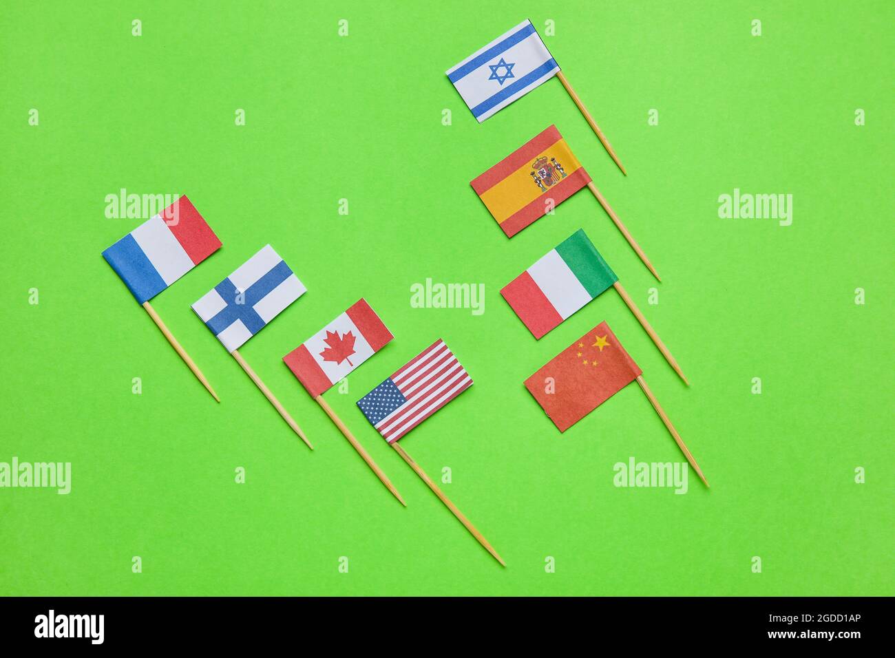 Flags of different countries on color background Stock Photo - Alamy