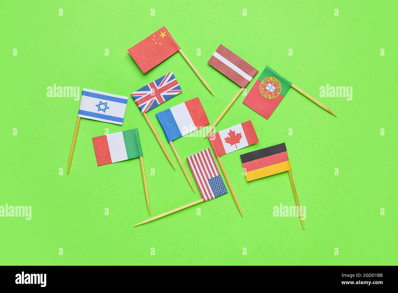 Flags of different countries on color background Stock Photo - Alamy