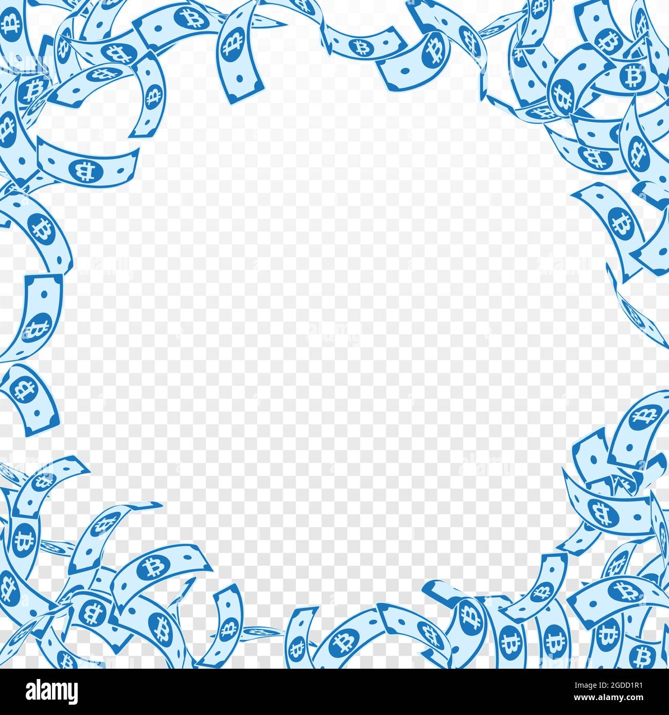 Bitcoin, internet currency notes falling. Floating BTC bills on ...