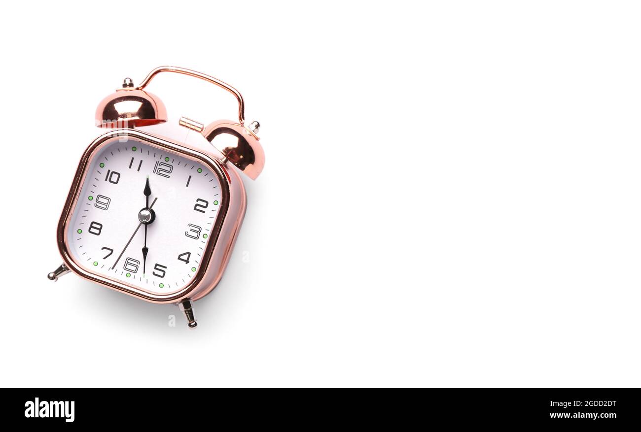 Stylish alarm clock on white background Stock Photo - Alamy