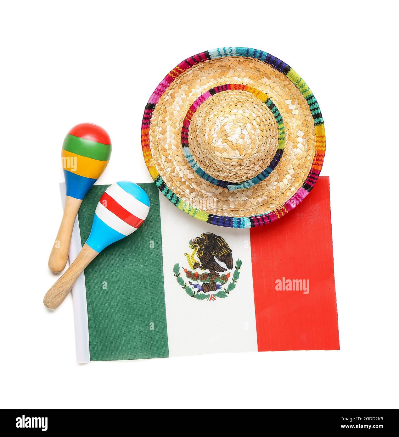 Mexican flag, sombrero and maracas on white background Stock Photo - Alamy