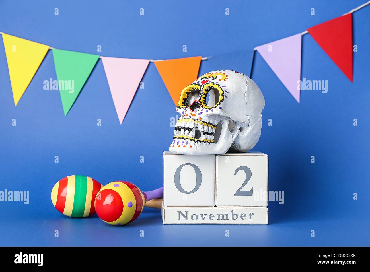 Painted human skull for Mexico's Day of the Dead (El Dia de Muertos ...