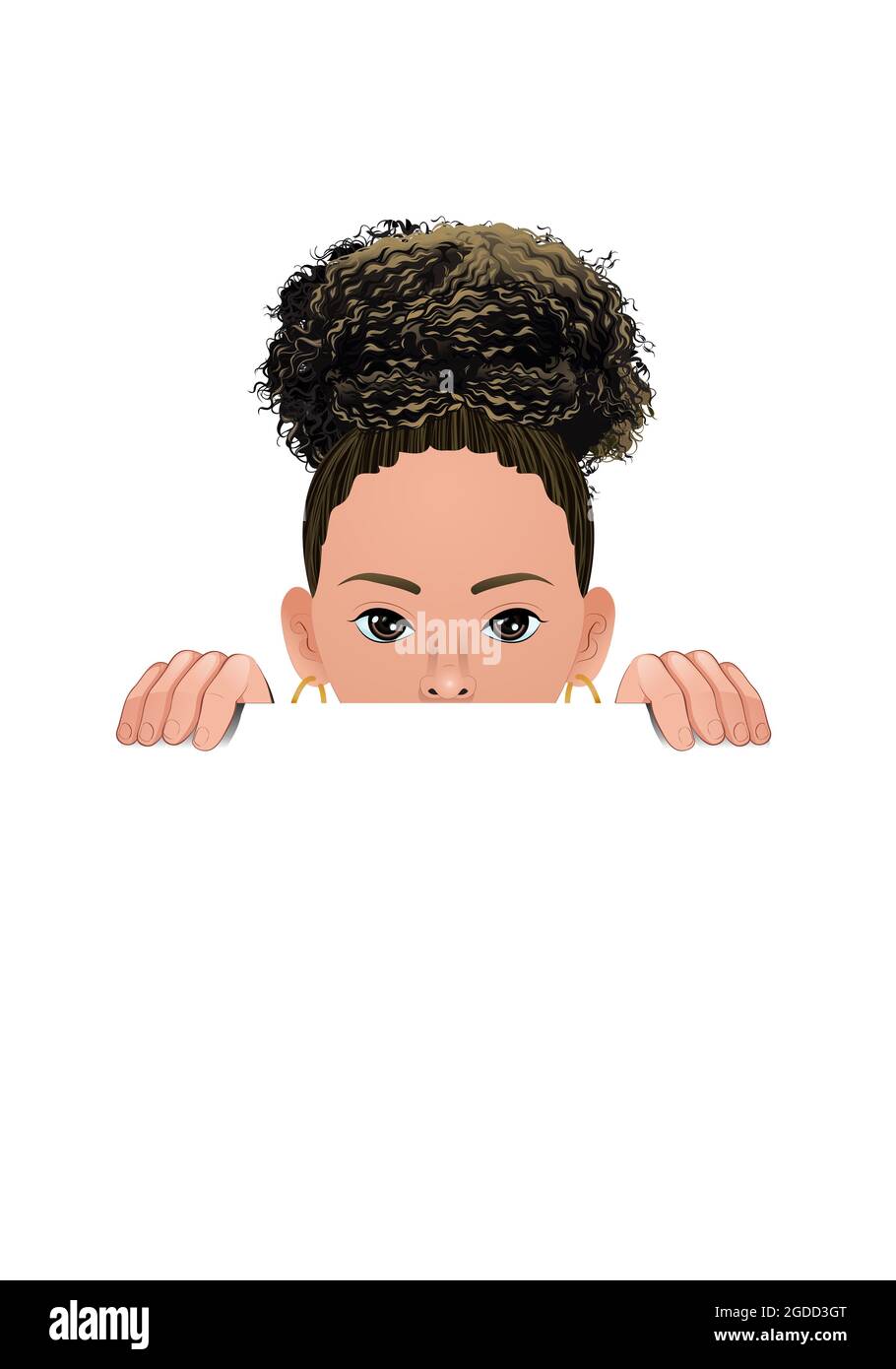 illustration of a girl peek take a look on isolated white background ...