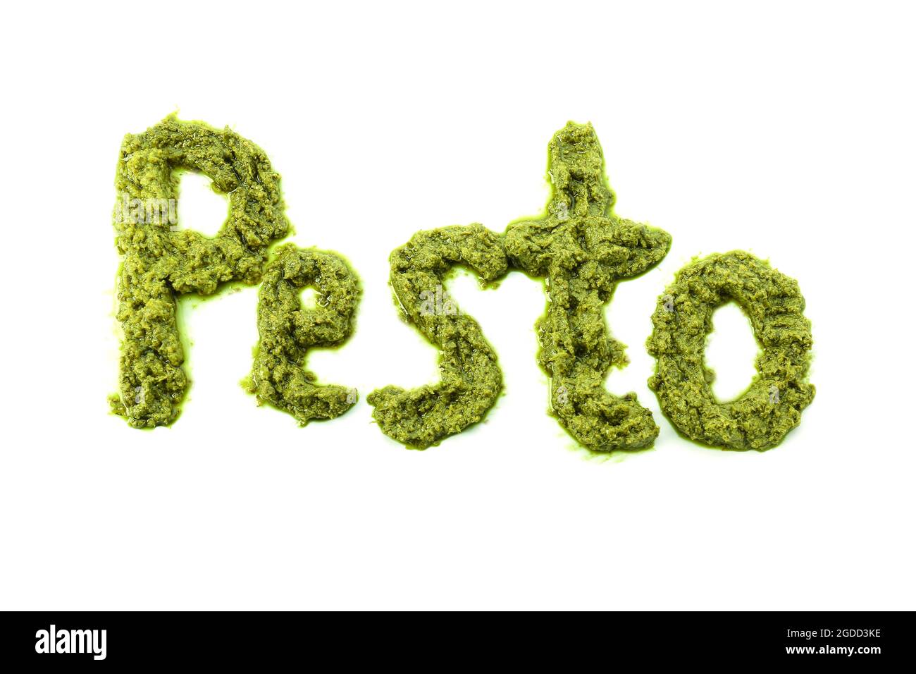 Word PESTO made of fresh sauce on white background Stock Photo - Alamy