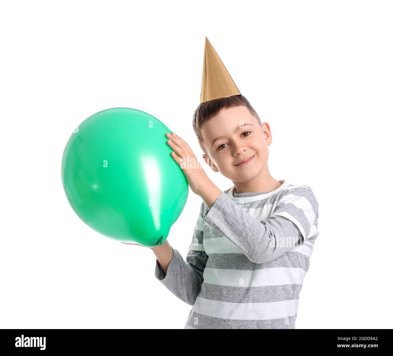 Little boy with balloon on white background Stock Photo - Alamy