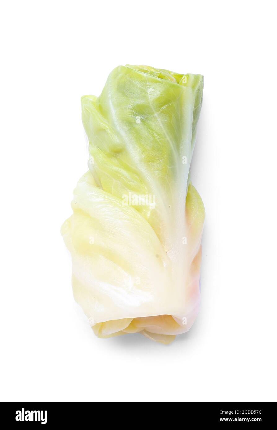 Uncooked cabbage roll on white background Stock Photo - Alamy