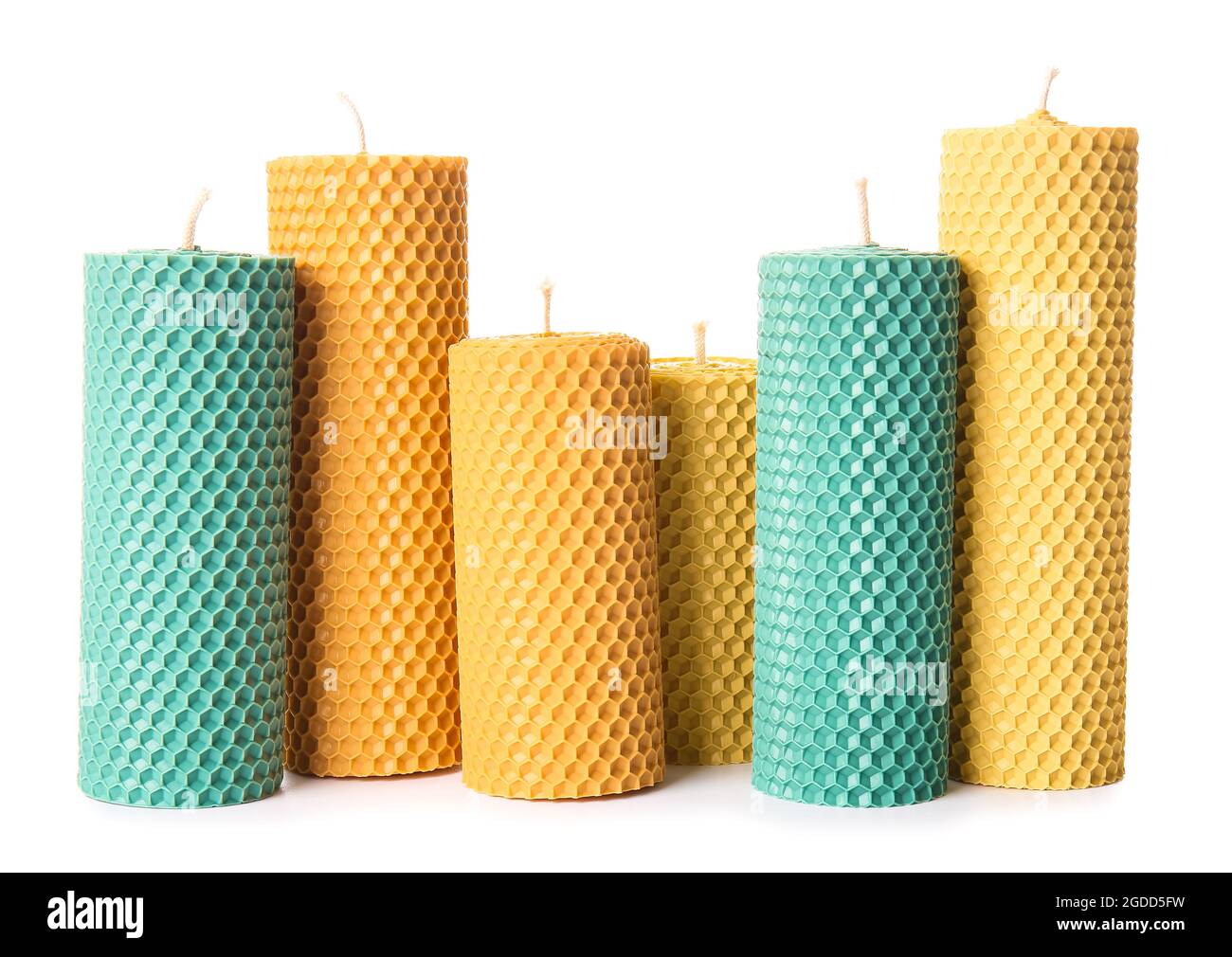 Handmade wax candles on white background Stock Photo - Alamy