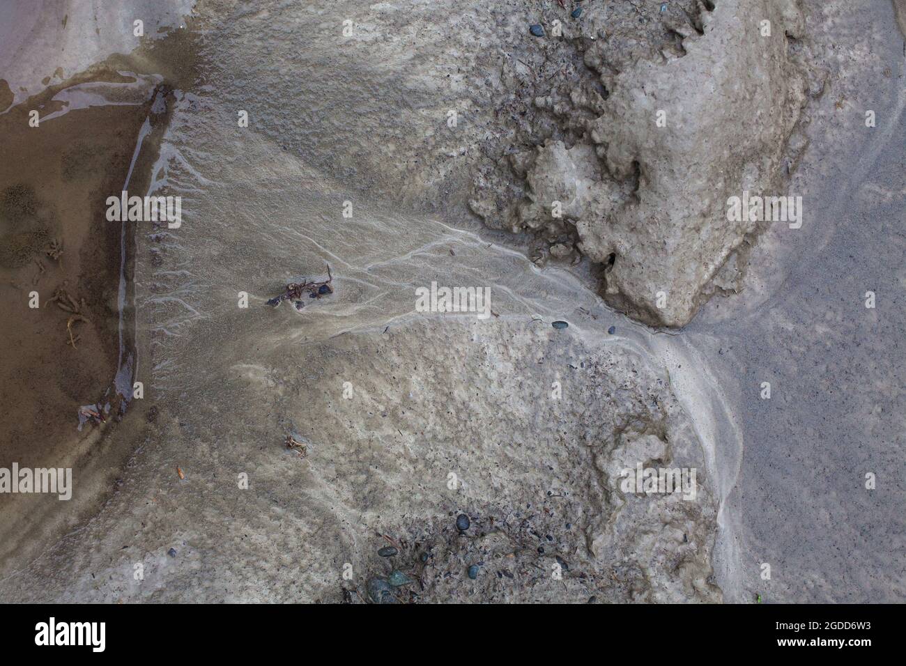 Micro-scale geographical features in silt after a river flood. The ...