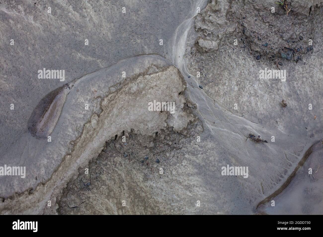 Micro-scale geographical features in silt after a river flood. The ...