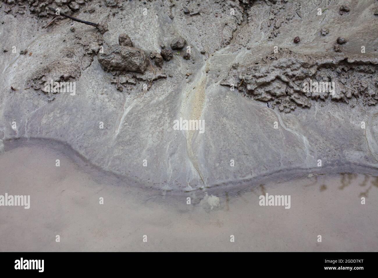 Micro-scale geographical features in silt after a river flood. The ...