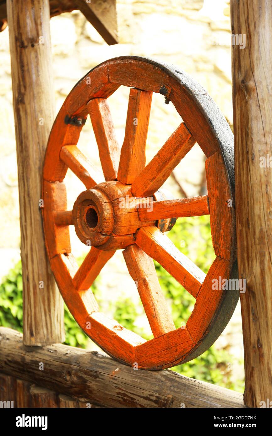 Old retro wheel, outdoors Stock Photo - Alamy