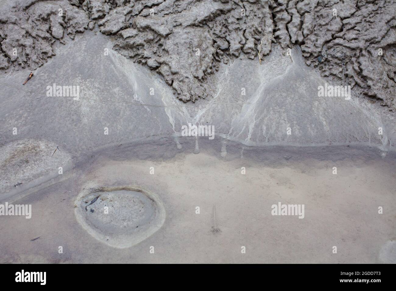Micro-scale geographical features in silt after a river flood. The ...