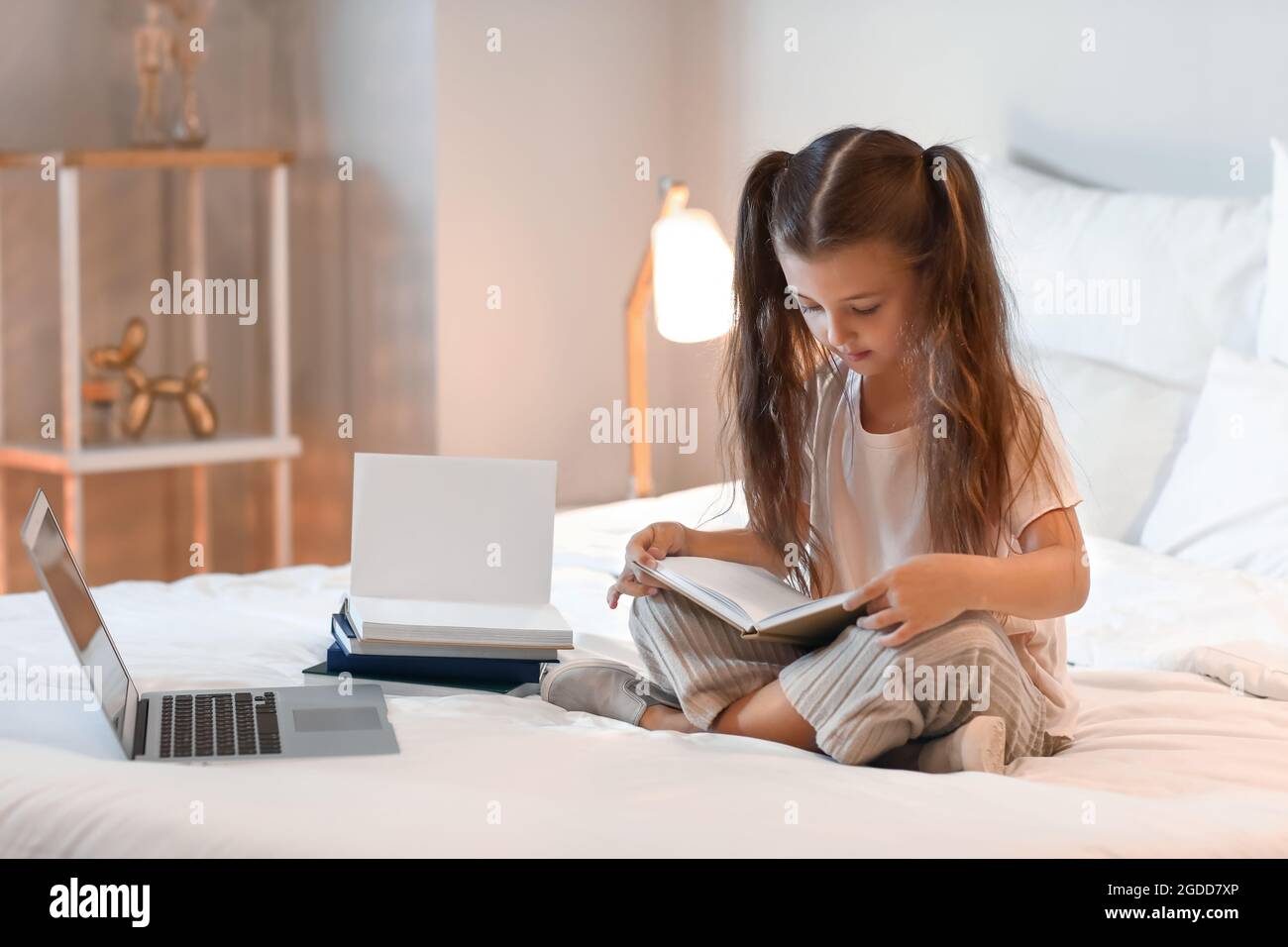 Little girl studying online at home Stock Photo - Alamy