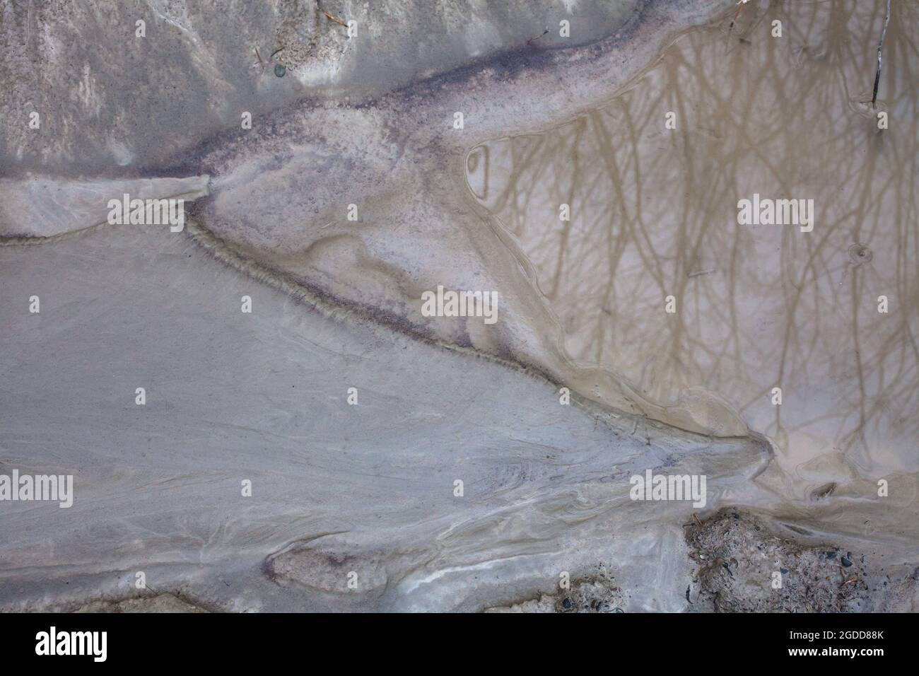 Micro-scale geographical features in silt after a river flood. The ...