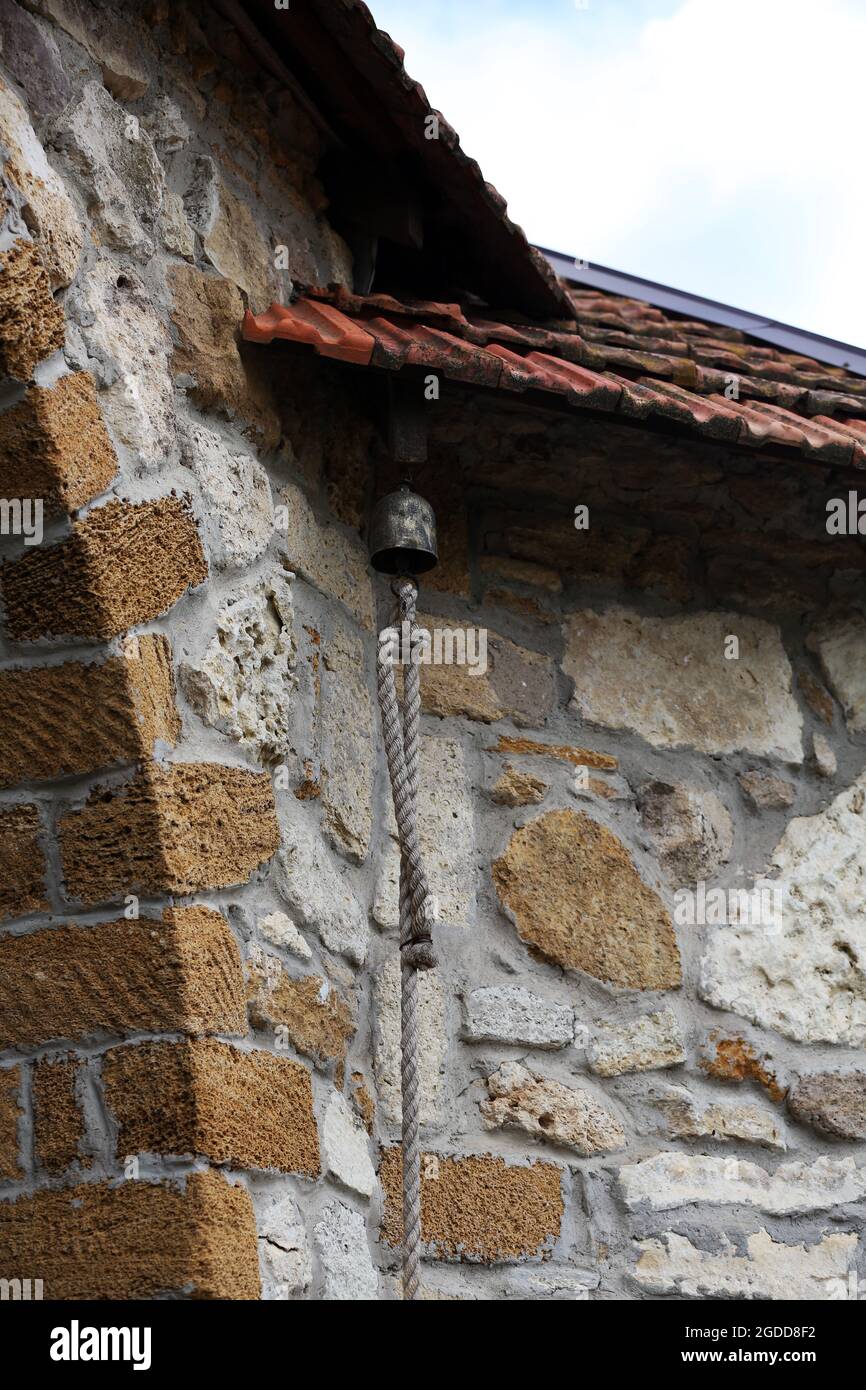Old retro doorbell with rope Stock Photo - Alamy