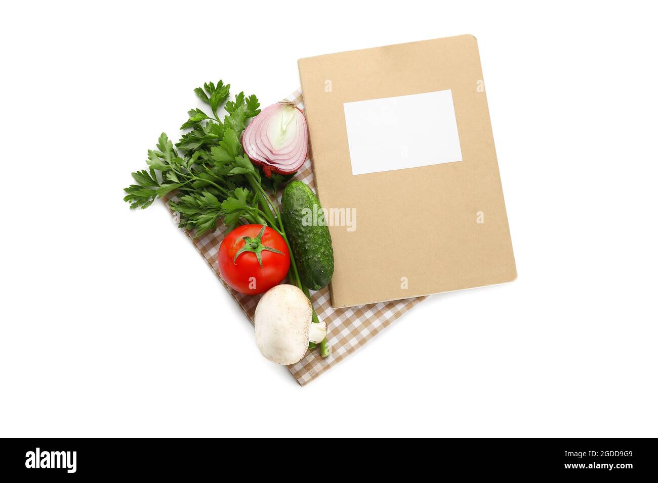 Recipe book with products on white background Stock Photo - Alamy