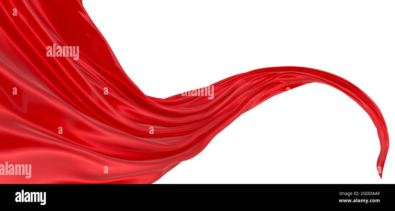 Beautiful flowing fabric flying in the wind. Red wavy silk or satin ...