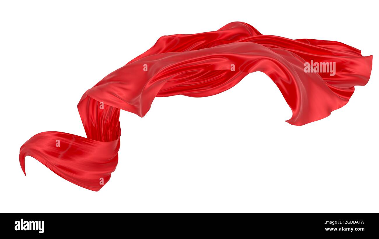 Beautiful flowing fabric flying in the wind. Red wavy silk or satin ...
