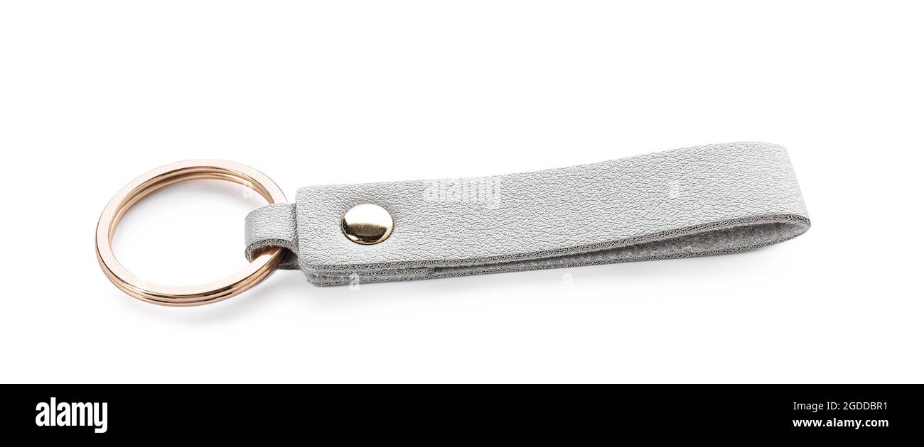 Leather keychain on white background Stock Photo - Alamy