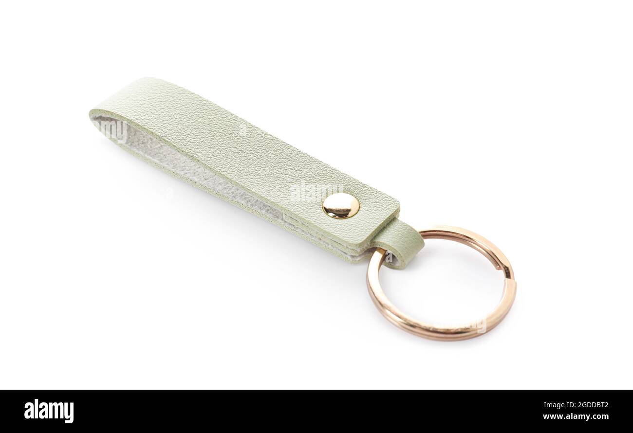 Leather keychain on white background Stock Photo - Alamy
