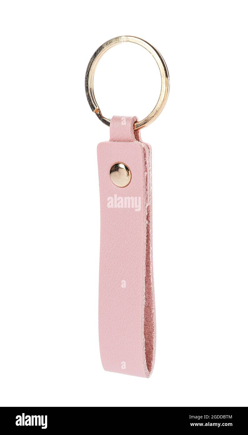 Leather keychain on white background Stock Photo - Alamy